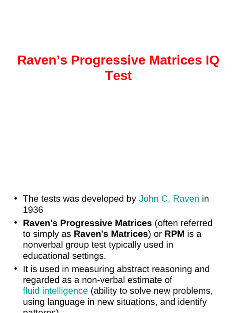 Lecture - Raven's Progressive Matrices IQ Test | PDF | Behavioural ...