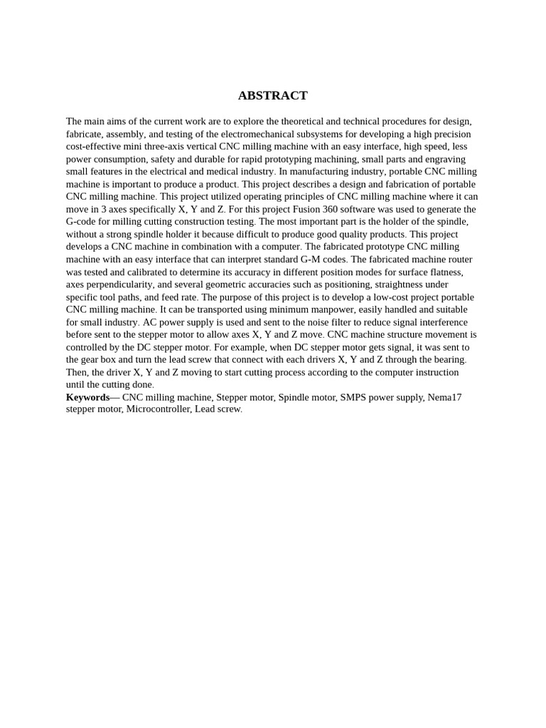 Cnc Project Report Pdf Numerical Control Electric Motor 