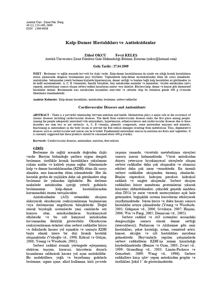 Kalp-Damar Hastal - Klar - Ve Antioksidanlar (#40542) - 34095 | PDF