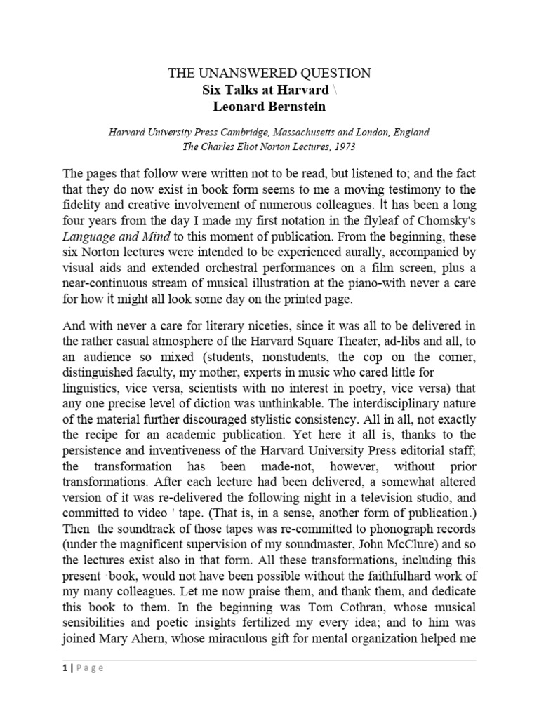 The Unanswered Question Six Talks at Harvard Leonard Bernstein ... The Unanswered Question Six Talks at Harvard Leonard Bernstein ...