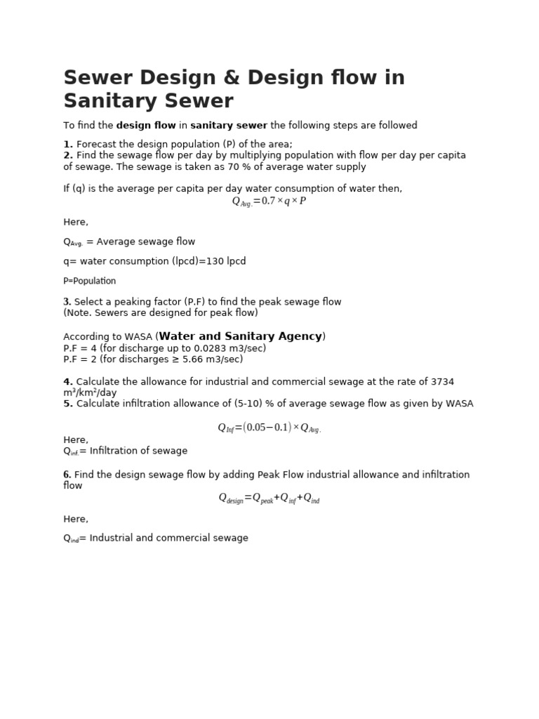 Sanitary Sewer Design Flow Calculation | PDF