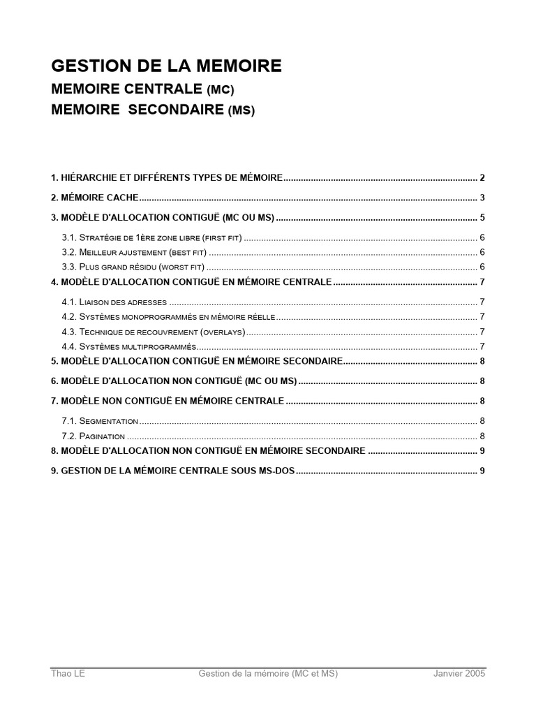 Gestion Memoire | PDF | Cache (Informatique) | Mémoire (informatique)