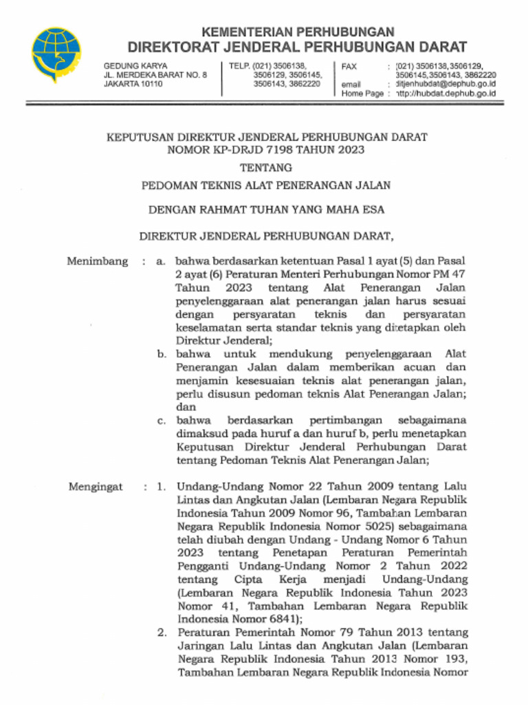 SK Dirjen Nomor KP-DRJD 7198 Tahun 2023 Tentang Pedoman Teknis Alat ...