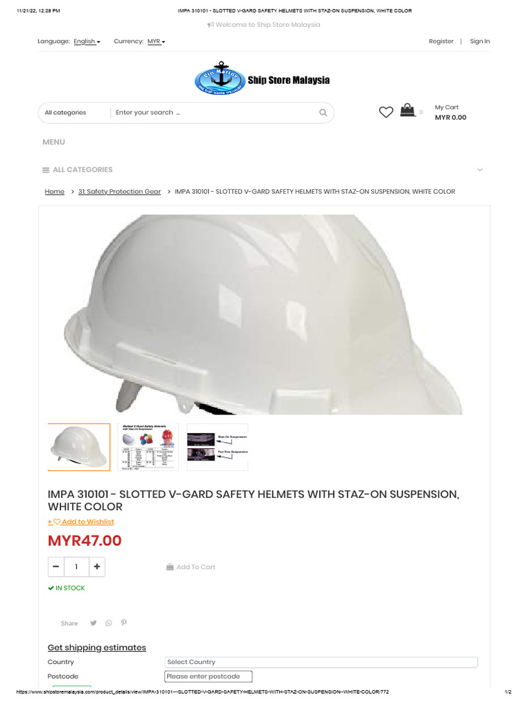Impa 310101 - Slotted V-Gard Safety Helmets With Staz-On Suspension ...