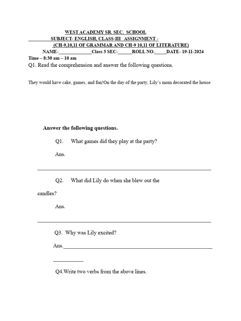 English Assignment Class 3 | PDF | Language Families | Language Mechanics