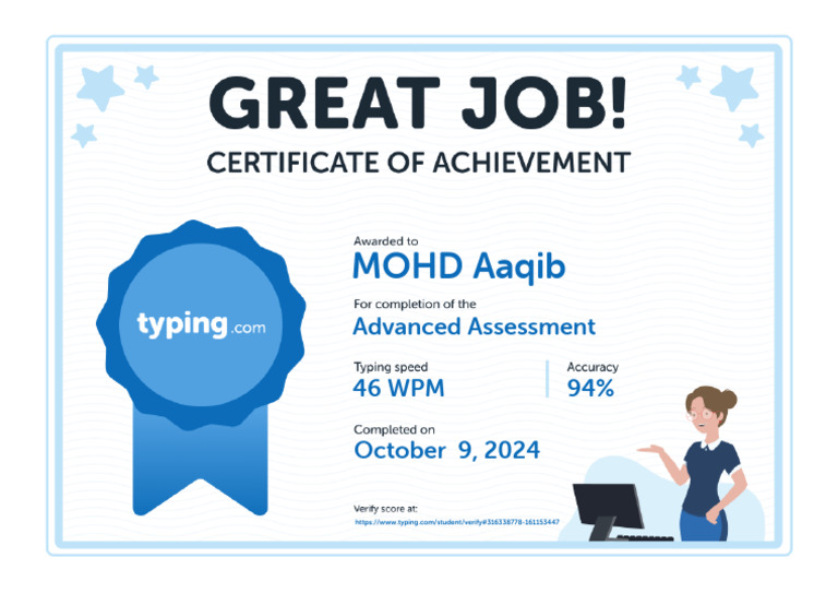 Typing Certificate: 46 WPM, 94% Accuracy | PDF
