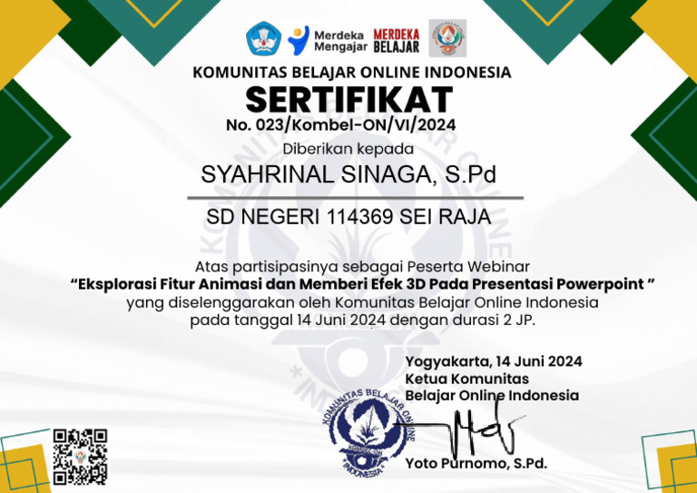 SYAHRINAL SINAGA, S.PD Sertifikat Animasi | PDF | Ilmu Sosial | Kesehatan Holistik