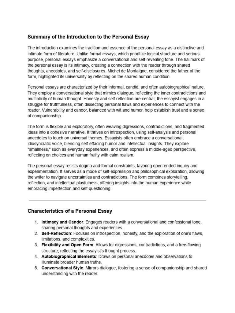 Introduction to Personal Essays | PDF | Essays | Thought