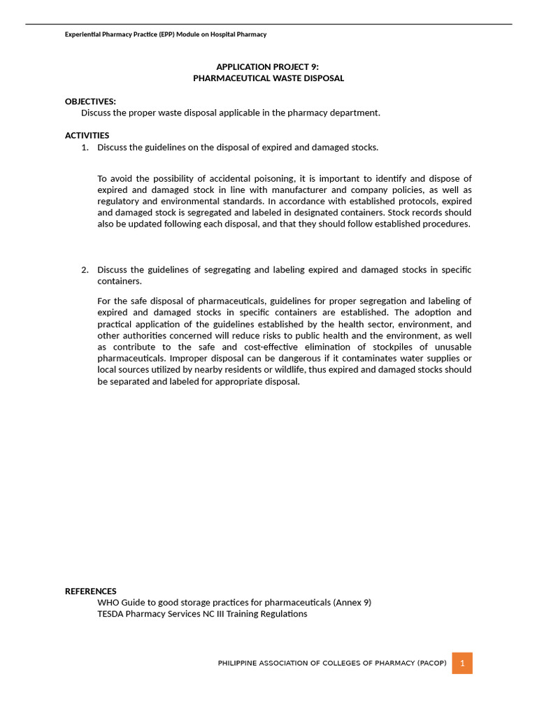 Pharmaceutical Waste Disposal Guidelines | PDF | Waste Management ...