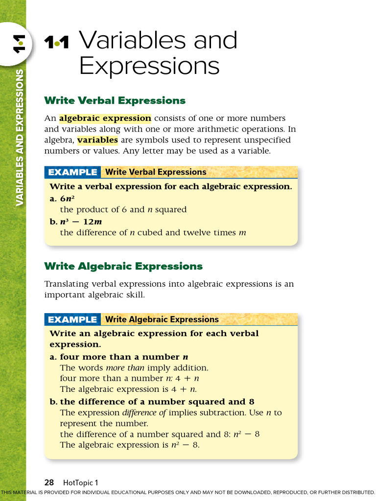 Quick Review Math Handbook - Variables and Expressions | PDF | Numbers | Variable (Mathematics)
