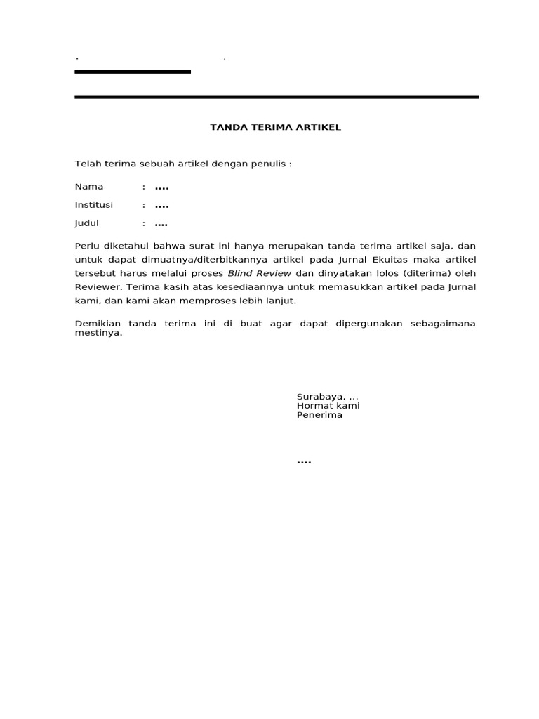 Contoh Format Tanda Terima Artikel | PDF