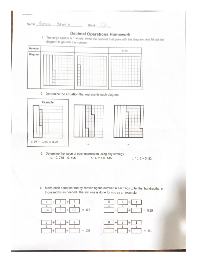Decimal Operations Homework | PDF