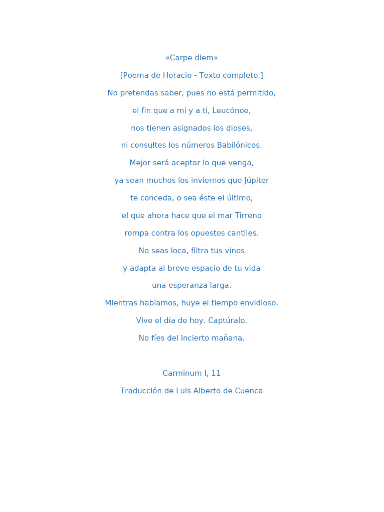 Carpe Diem Poema Horacio | PDF | Poesía