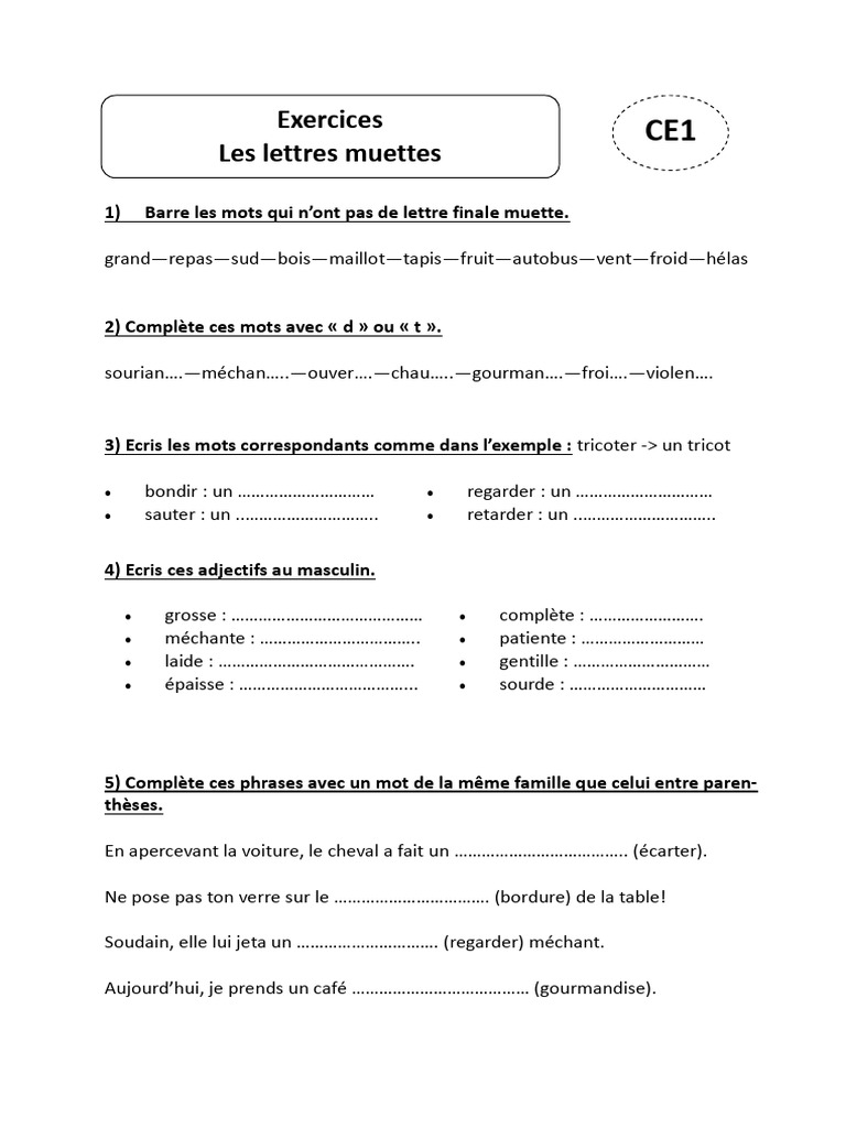 Exercices Lettres Muettes | PDF | Arts du langage et discipline ...