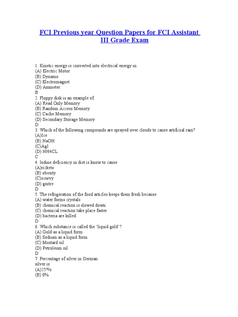 FCI Assistant Previous Year Papers | PDF | Carbon | Chemical Substances