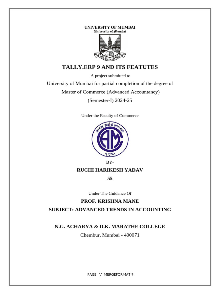 Ruchi Yadav Tally Project Final Document Editing Final 14.10.2024 | PDF | Accounts Payable ...