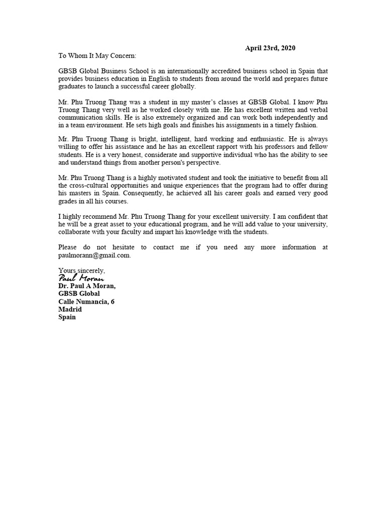 MA Recommendation Letter | PDF | Career & Growth | Wellness