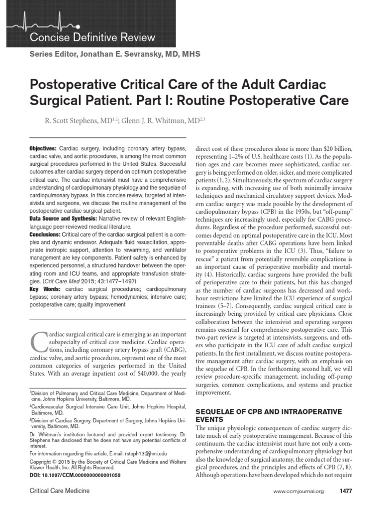 Postopcardiac Surgery Part1 Pdf Coronary Artery Bypass Surgery