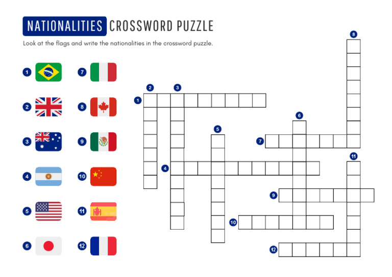 White Colorful Nationalities Crossword Puzzle Worksheet | PDF