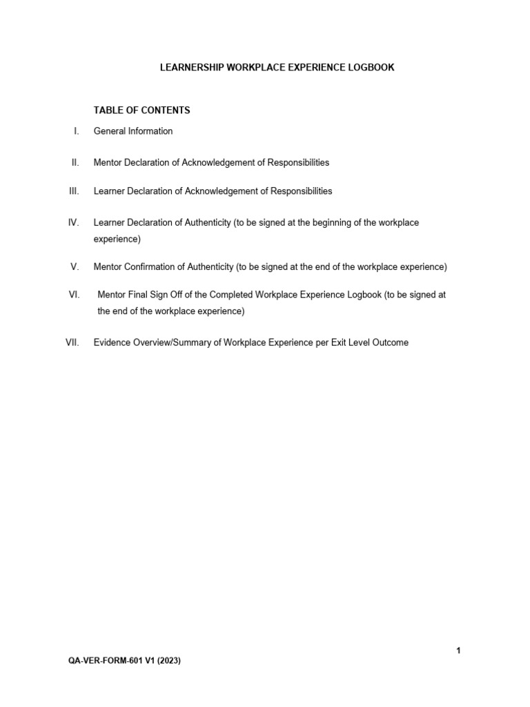Learnership Workplace Experience Logbook | PDF | Behavior Modification ...