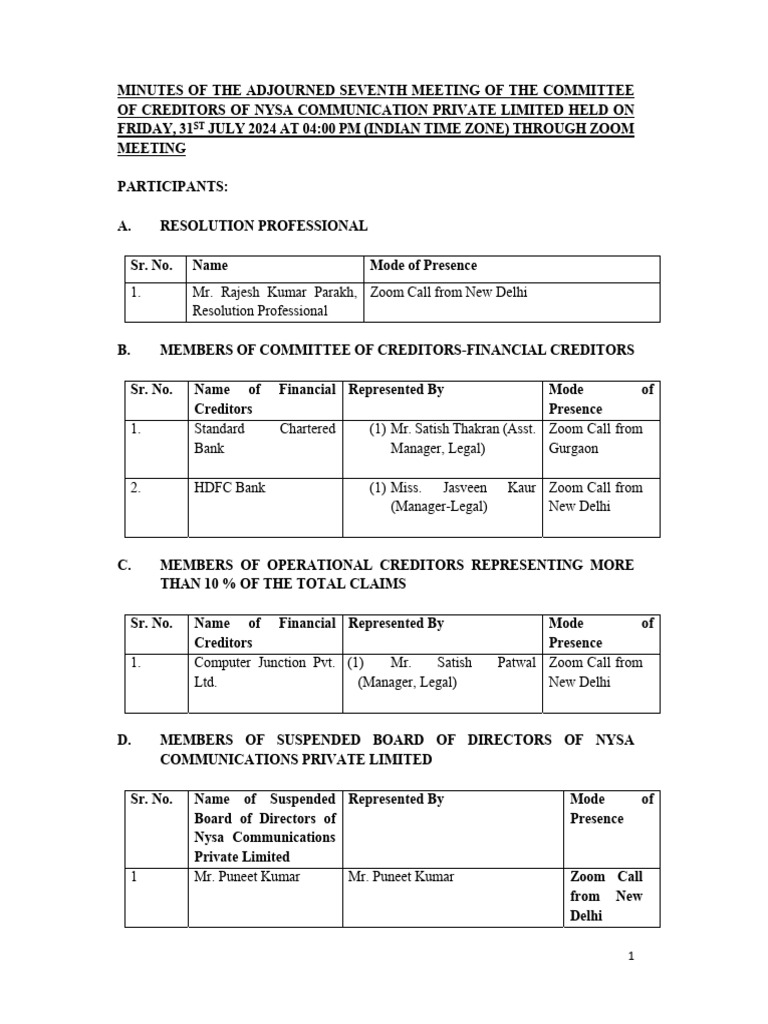 Minutes of The 7th CoC-Nysa | PDF | Bankruptcy | Insolvency