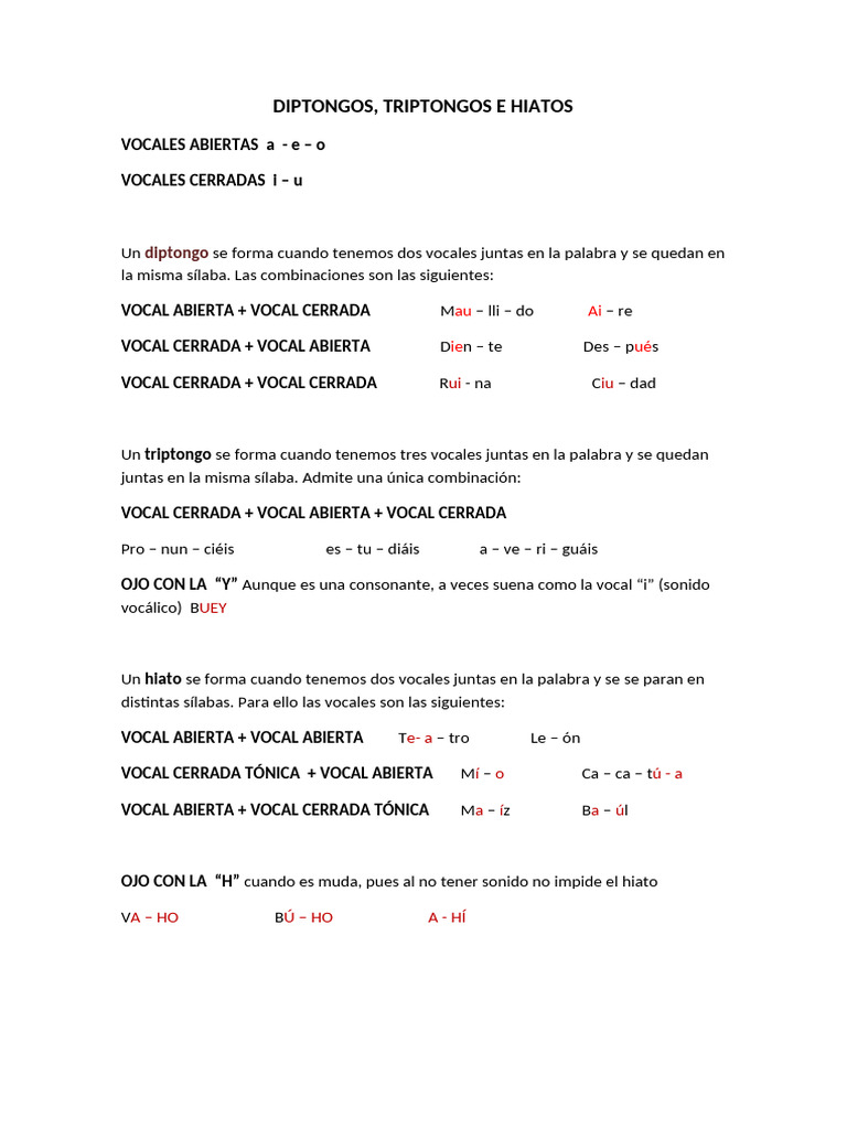 Diptongos, Triptongos y Hiatos Explicados | PDF