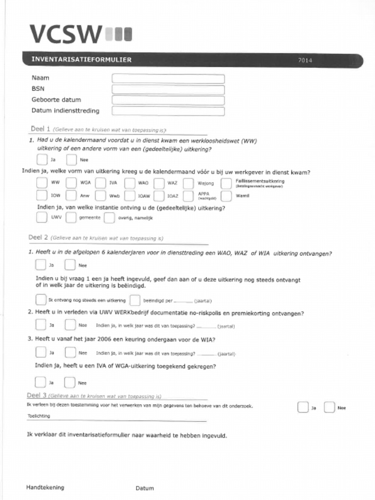 VCSW Inventarisatieformulier | PDF
