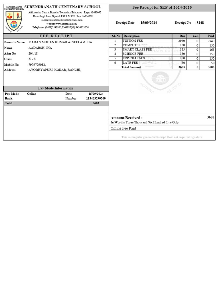 MFeeReceipt~55235 | PDF | Services (Economics) | Payments