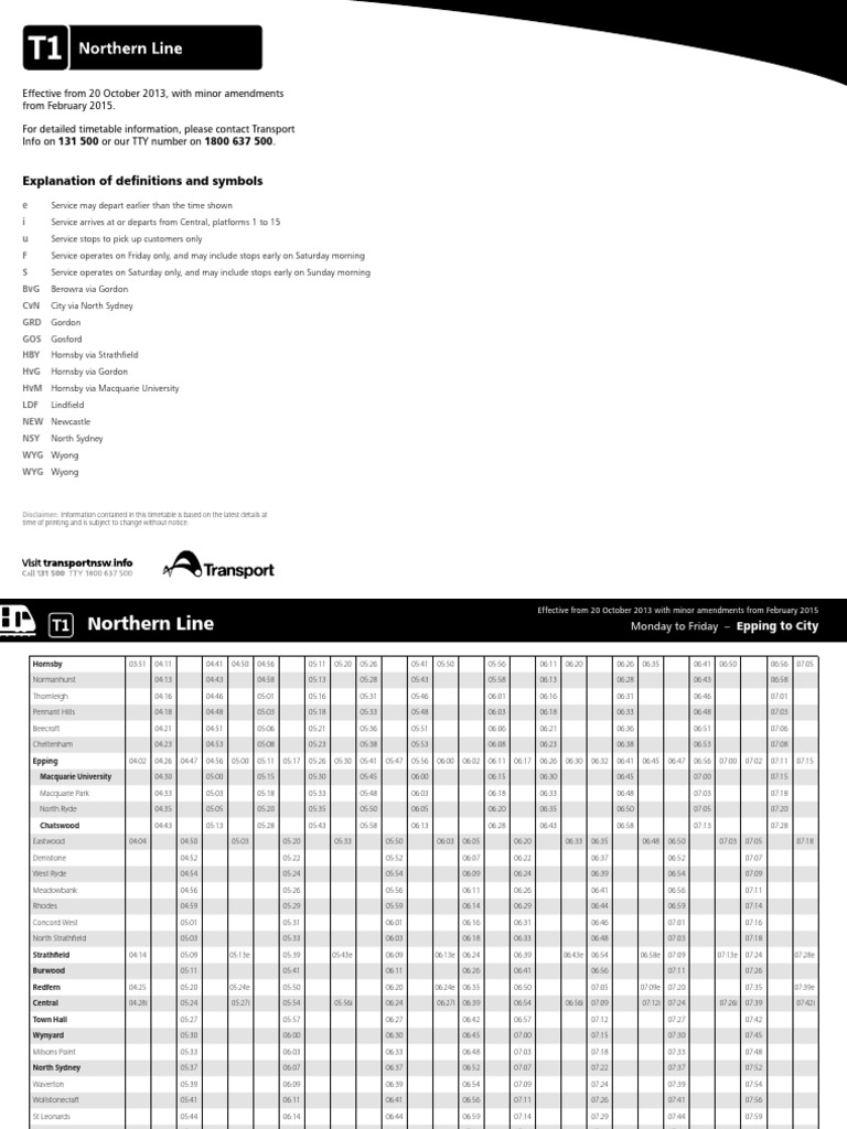 T1 Northern Line Timetable 2015 | PDF
