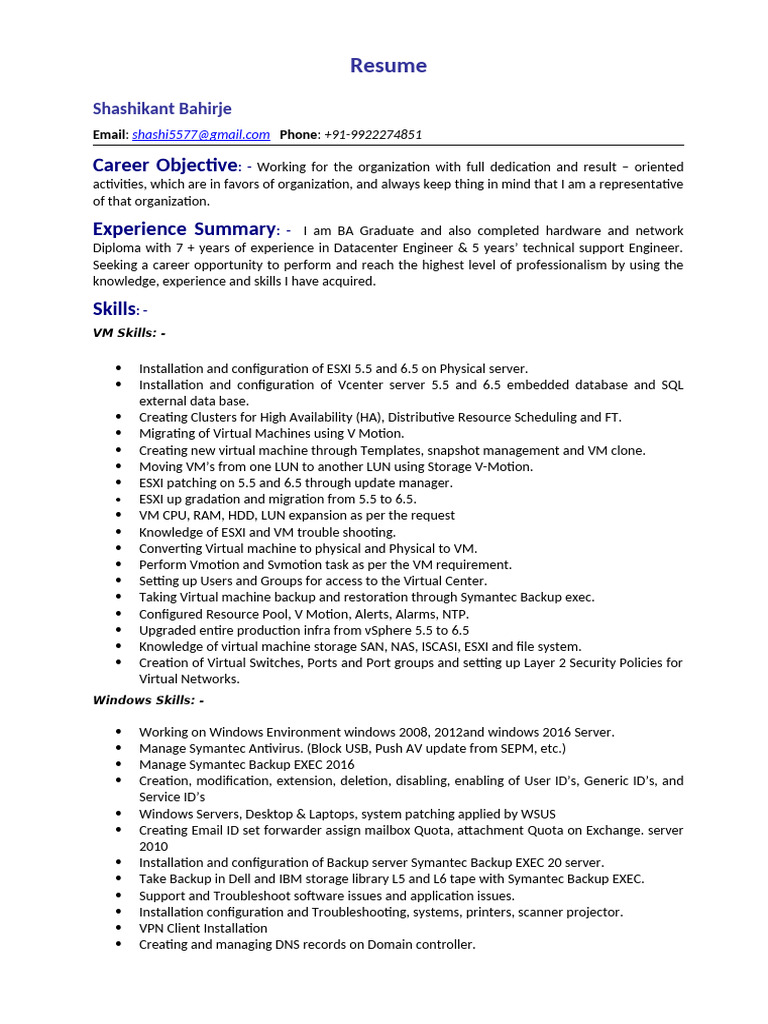 Resume_Shashi | PDF | Virtual Machine | Virtualization