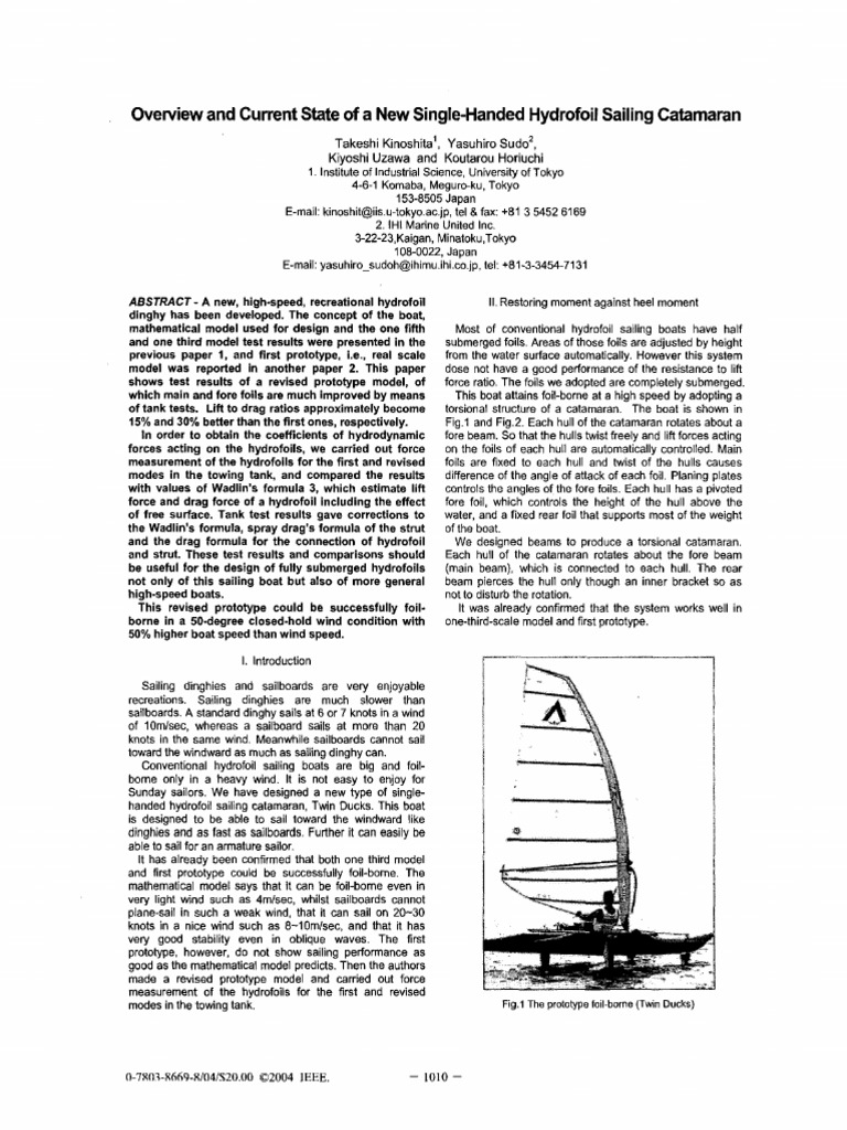 Overview and Current State of A New Single-Handed Hydrofoil Sailing ...