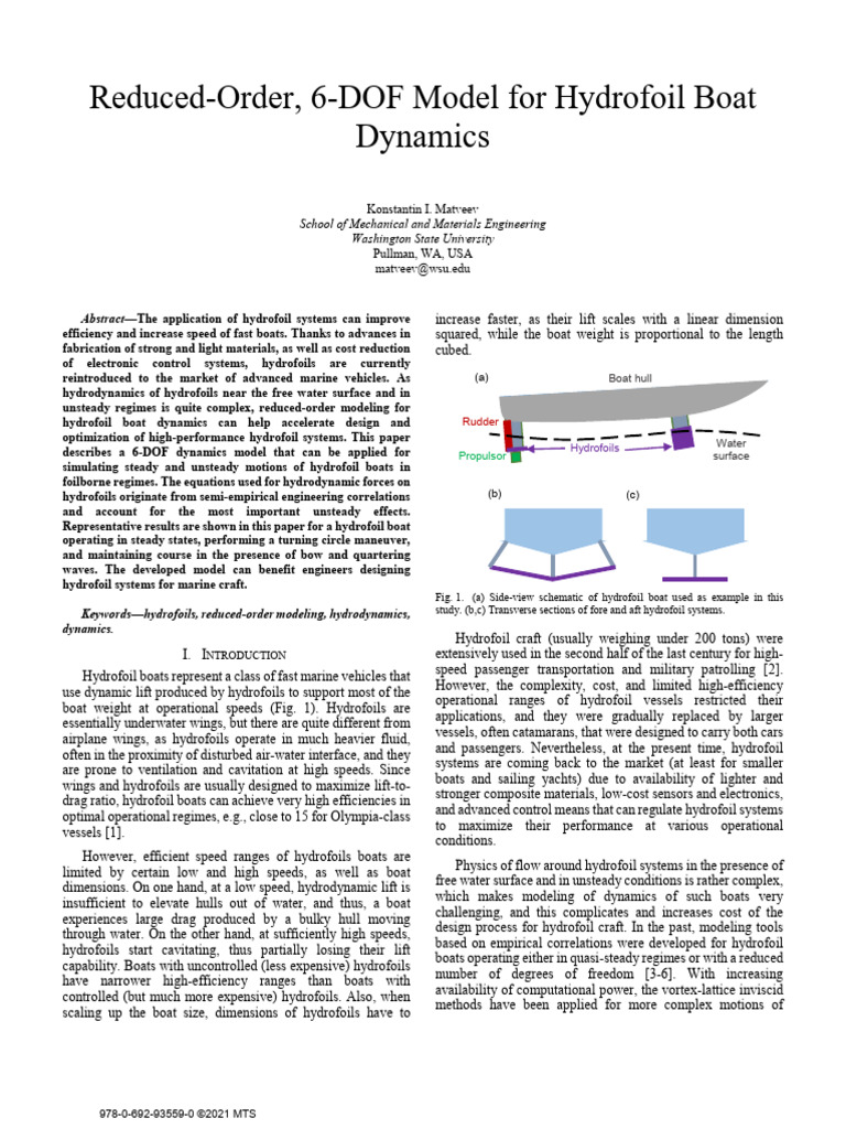 Reduced-Order - 6-DOF Model For Hydrofoil Boat Dynamics | PDF | Fluid ...