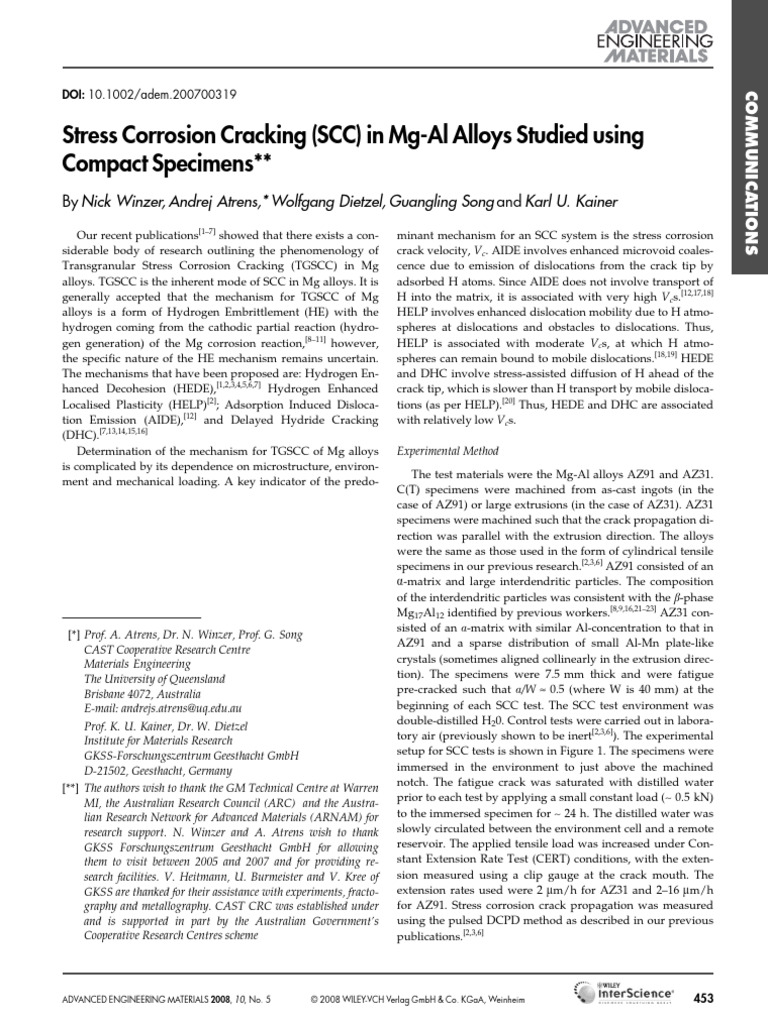 SCC Mechanisms in Mg-Al Alloys | PDF | Fracture | Fracture Mechanics