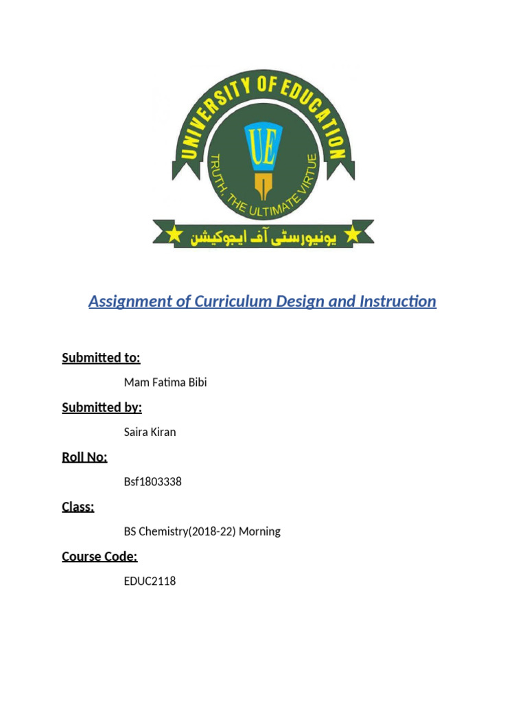 Assignment of Curriculum Design and Instructio1 | PDF | Curriculum ...