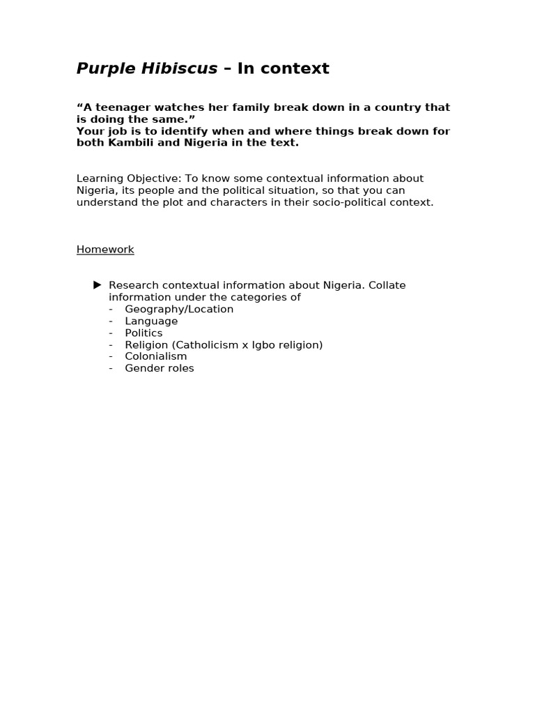 Lesson-2-Purple Hibiscus in Context | PDF