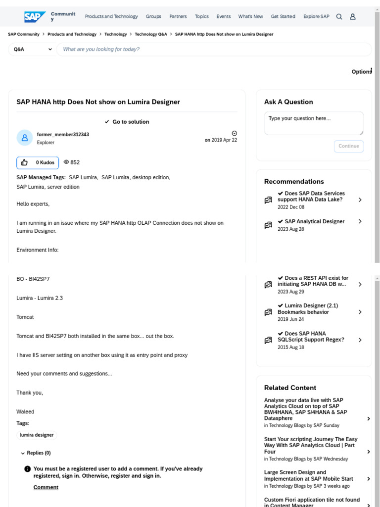 Solved - SAP HANA HTTP Does Not Show On Lumira Designer - SAP Community | PDF | Computing ...