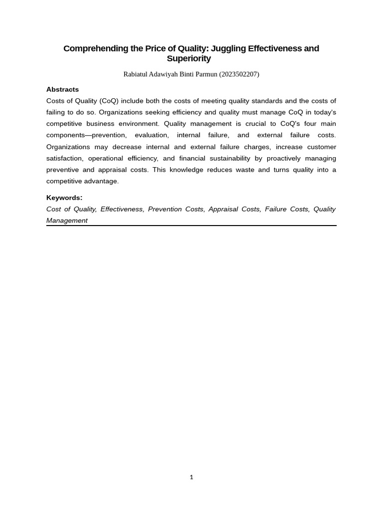 Managing Costs of Quality for Success | PDF | Expense | Quality Management