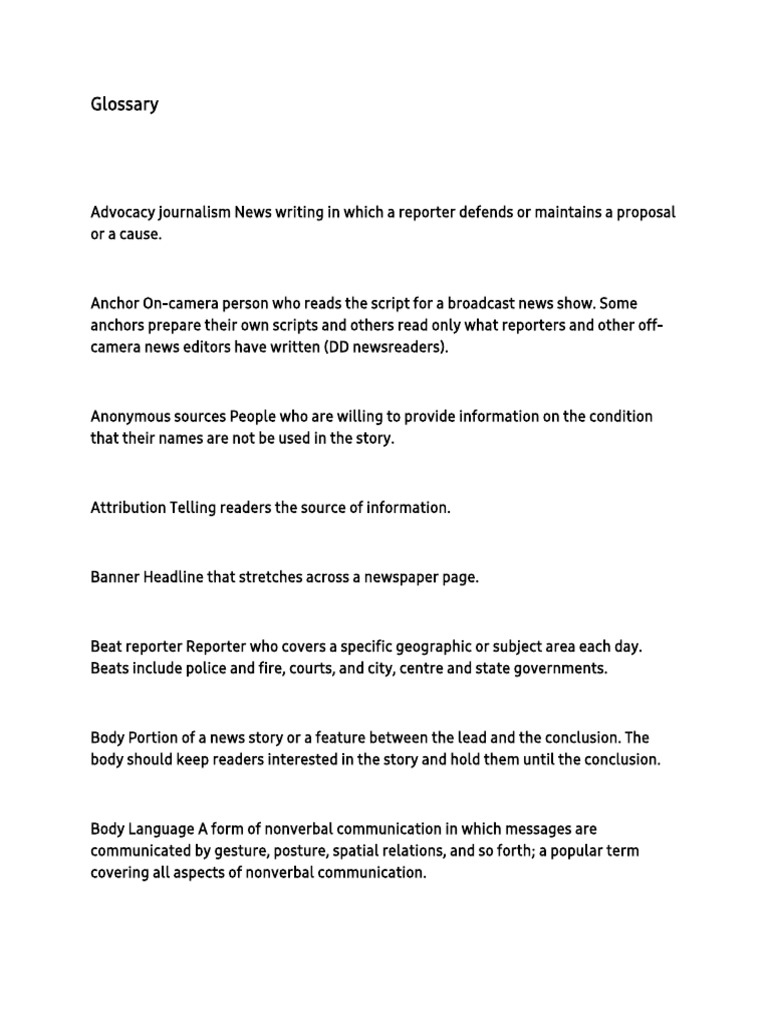 Journalism Terms Glossary | PDF | Newspapers | News
