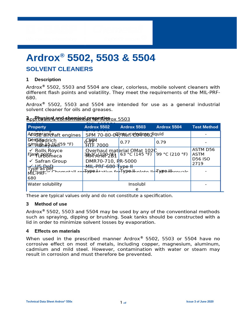 Ardrox 5503 Technical Data Sheet | PDF | Corrosion | Metals