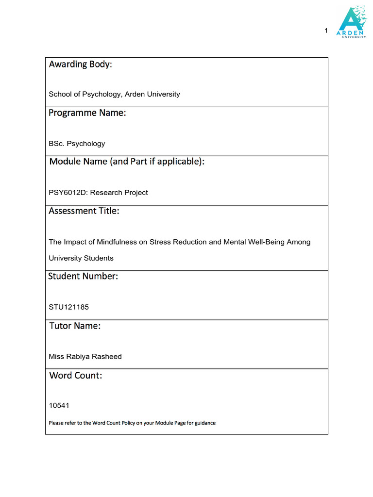 Research Project Final | PDF | Mindfulness | Mental Health