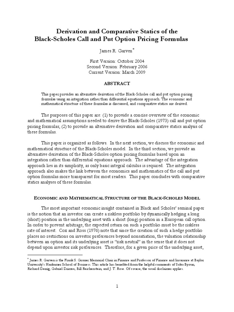 Garven Options | PDF | Black–Scholes Model | Option (Finance)