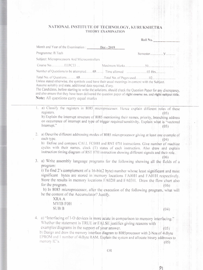Microprocessors Exam Paper Dec 2019 | PDF