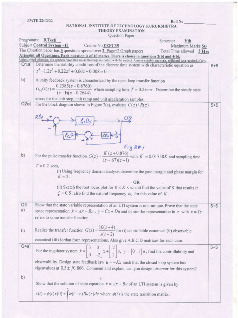 B.tech Dec2022 Elect EEPC-35 Sem5 | PDF | Feedback | Computer Engineering