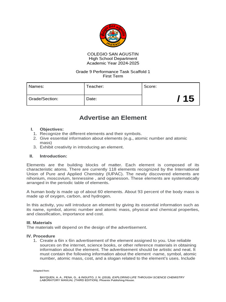 PETA 1 Scaffold - Advertise An Element | PDF | Chemical Elements ...