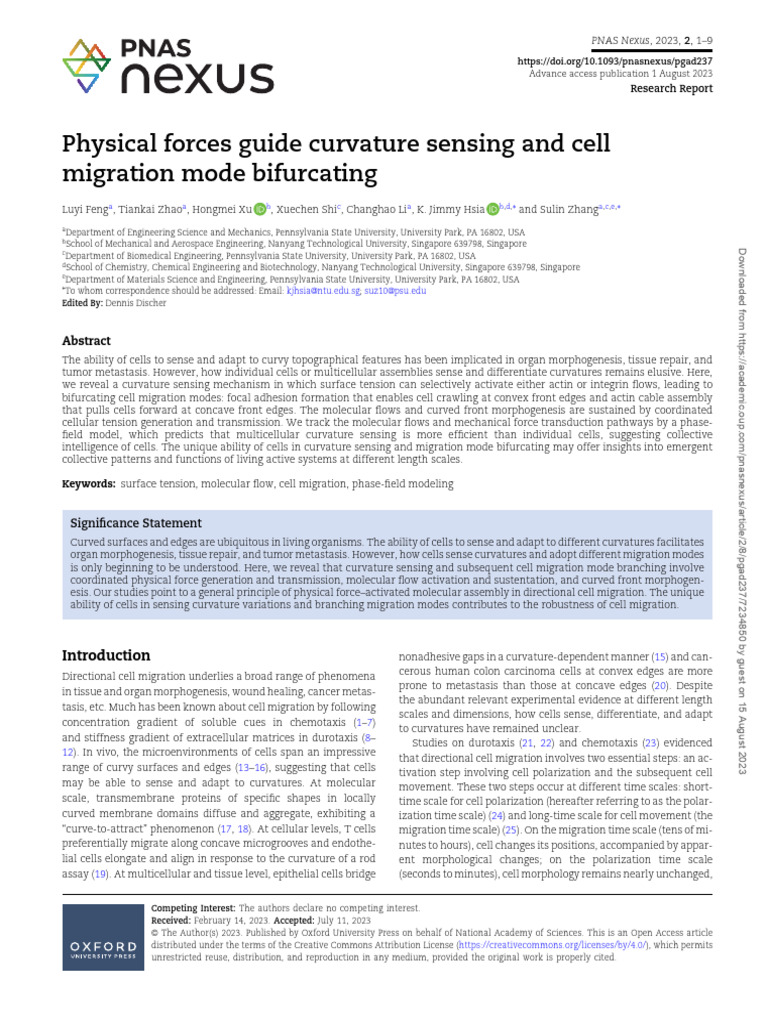 Physical Forces Guide Curvature Sensing and Cell Migration Mode ...