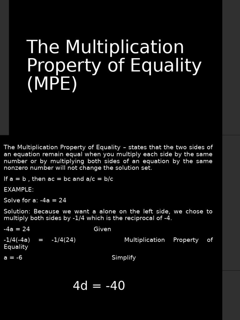 The Multiplication Property of Equality (MPE) | PDF