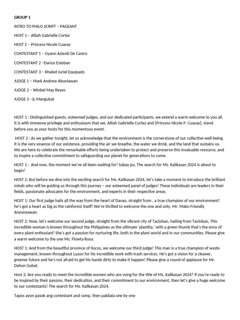 GROUP 1 - Roleplay - Pageant - ITP | PDF | Natural Environment ...