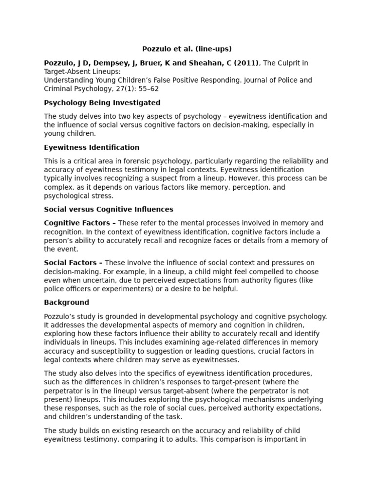 Pozzulo Et Al | PDF | Neuroscience | Psychology