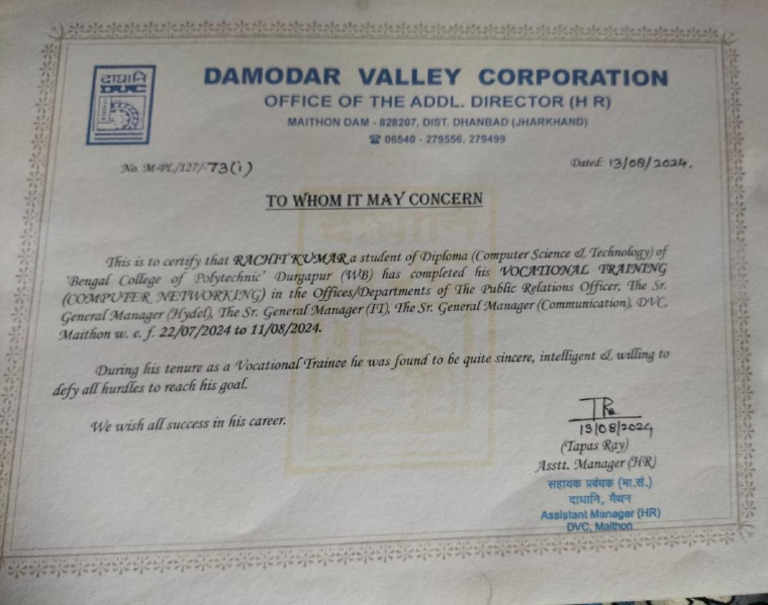 Vocational Training Certificate for Rachit Kumar | PDF | Kolkata | Bengal