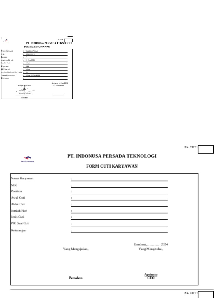 Form Izin Karyawan | PDF